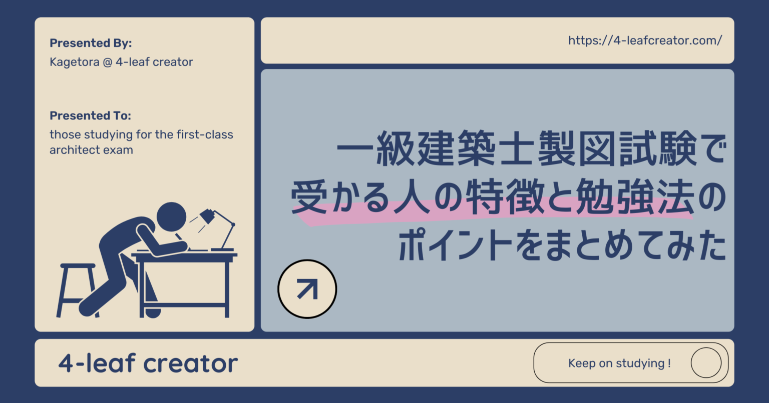 【一級建築士試験】 製図試験で受かる人の特徴と勉強法のポイントをまとめてみた | 4-leaf creator